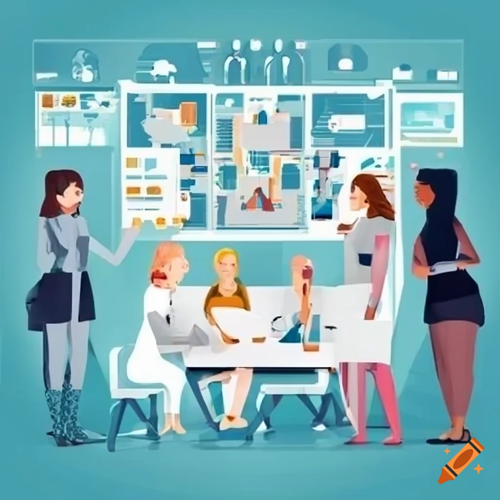 Poster of women discussing artificial intelligence concepts on Craiyon