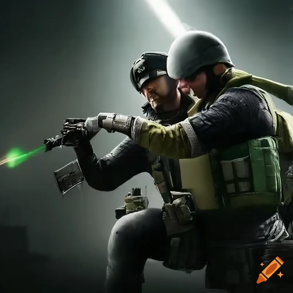 Action-packed artwork of a rainbow six siege fight