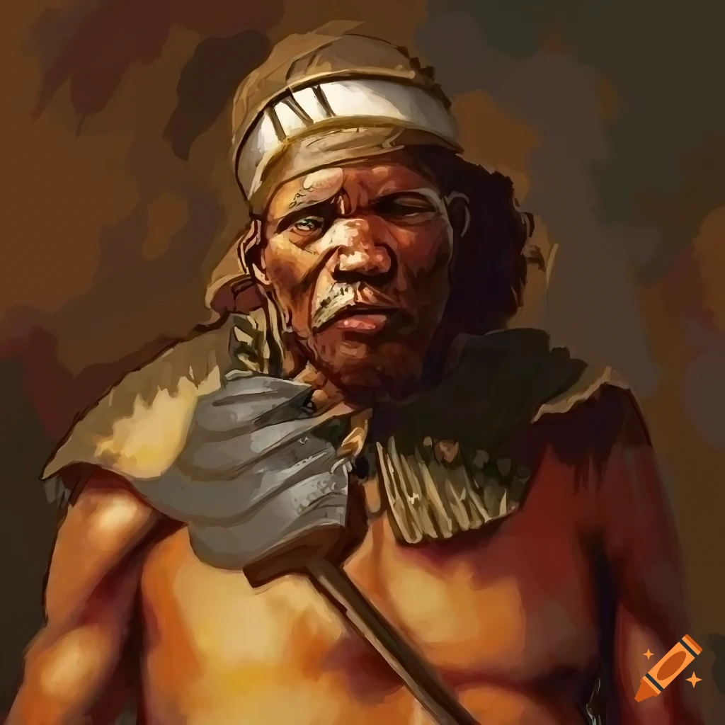 Bushman warrior in angus mcbride style armor on Craiyon