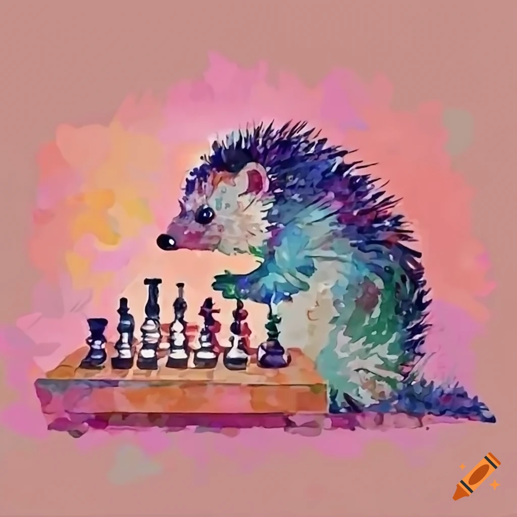 Hedgehog playing chess on Craiyon