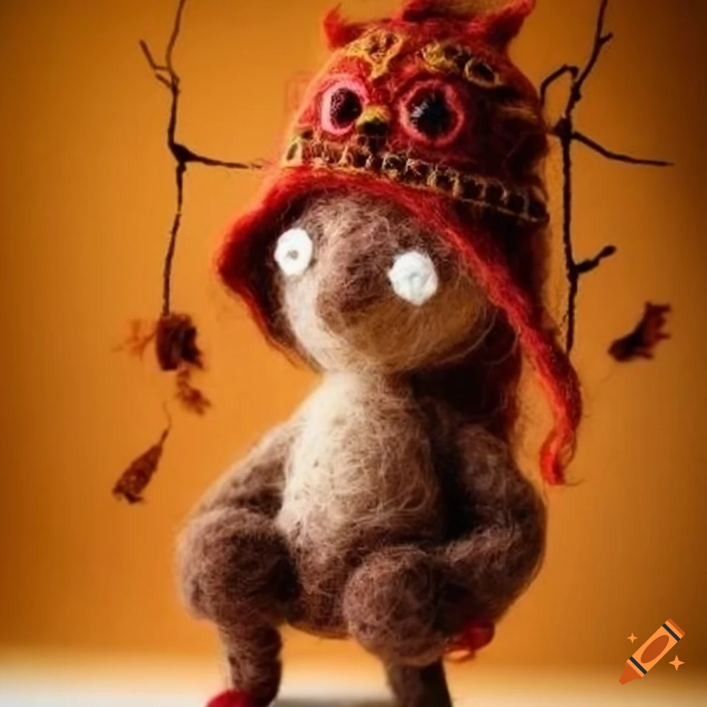 Fall felted wool creatures with masks and costumes on Craiyon