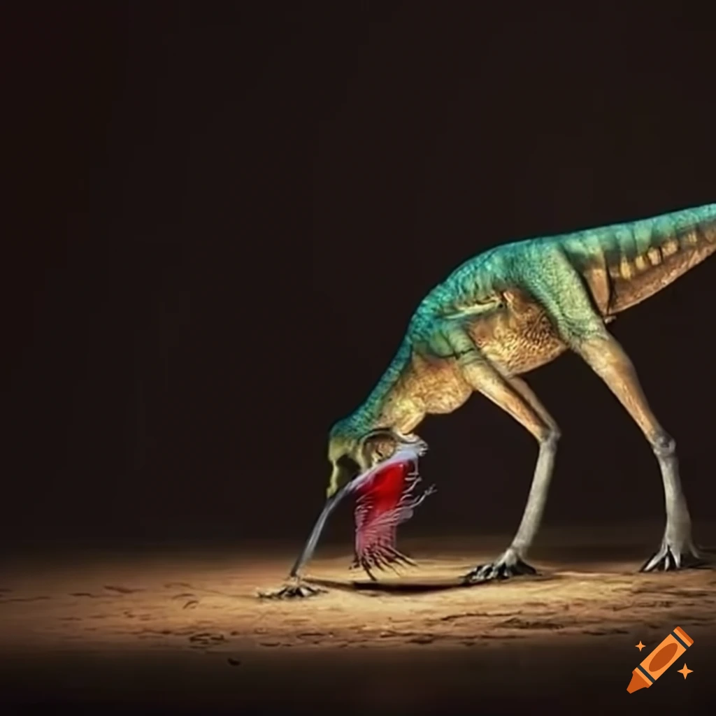 Illustration of a dinosaur eating a mosquito on Craiyon