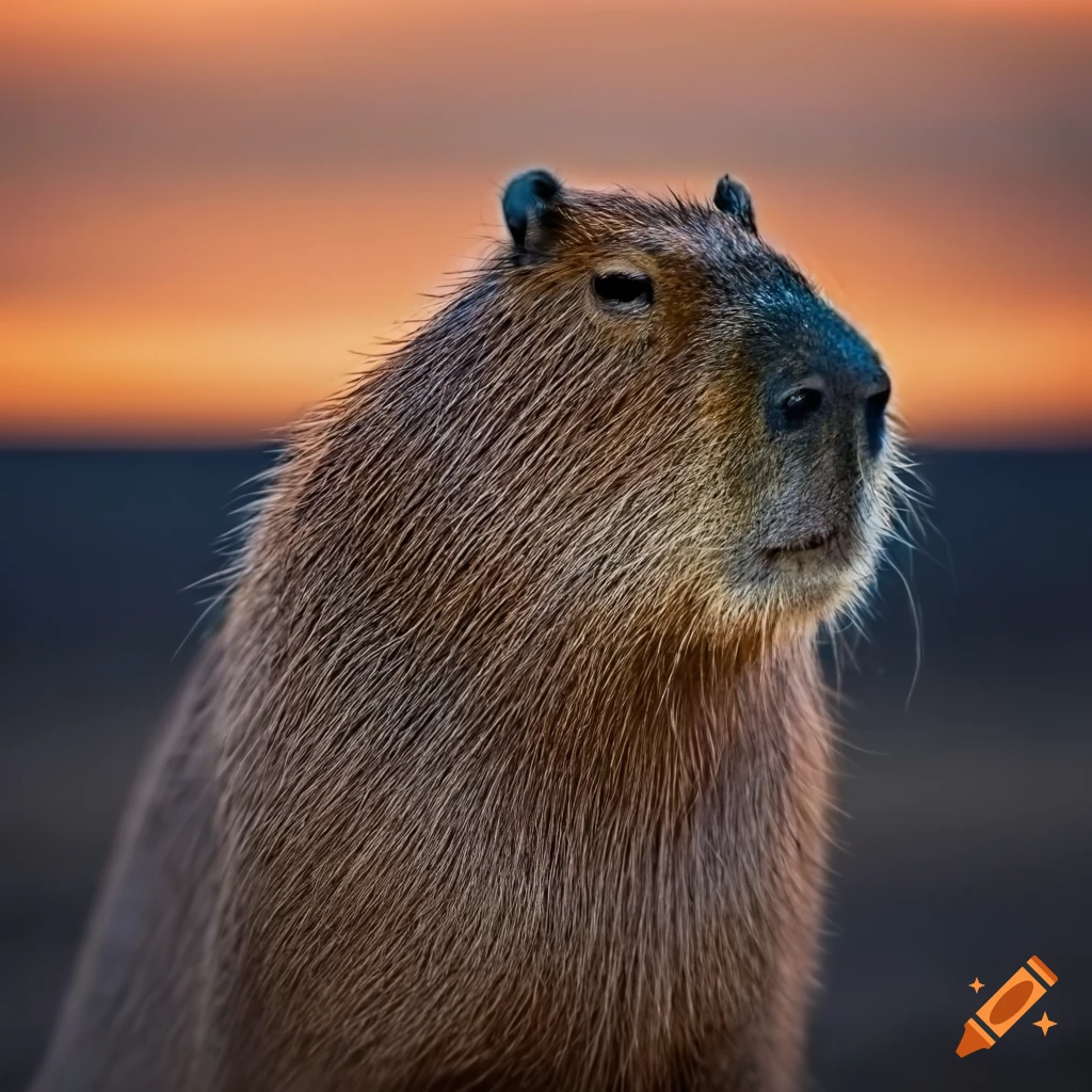 A sleepy capybara waking up on a cozy bed on Craiyon