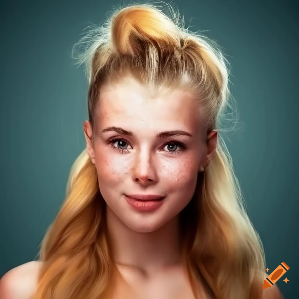 Portrait of a beautiful young woman with freckles and blonde hair on Craiyon