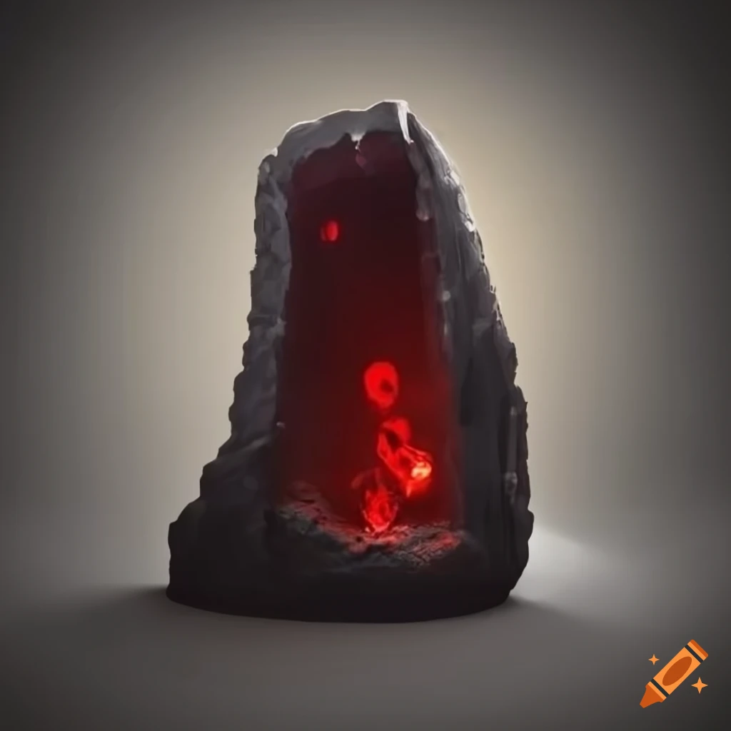Black obisdian pillar with red gems in a library