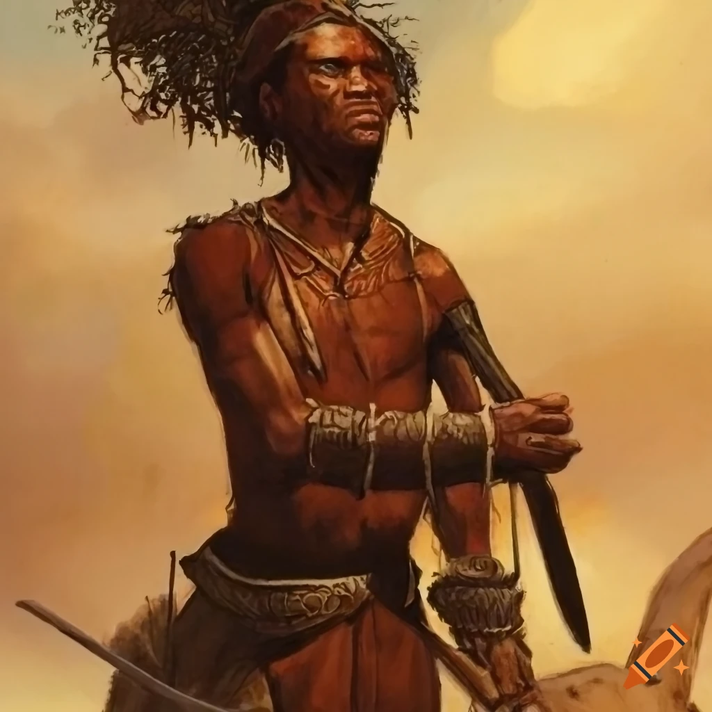 Bushman-inspired warrior wearing plate armor on Craiyon