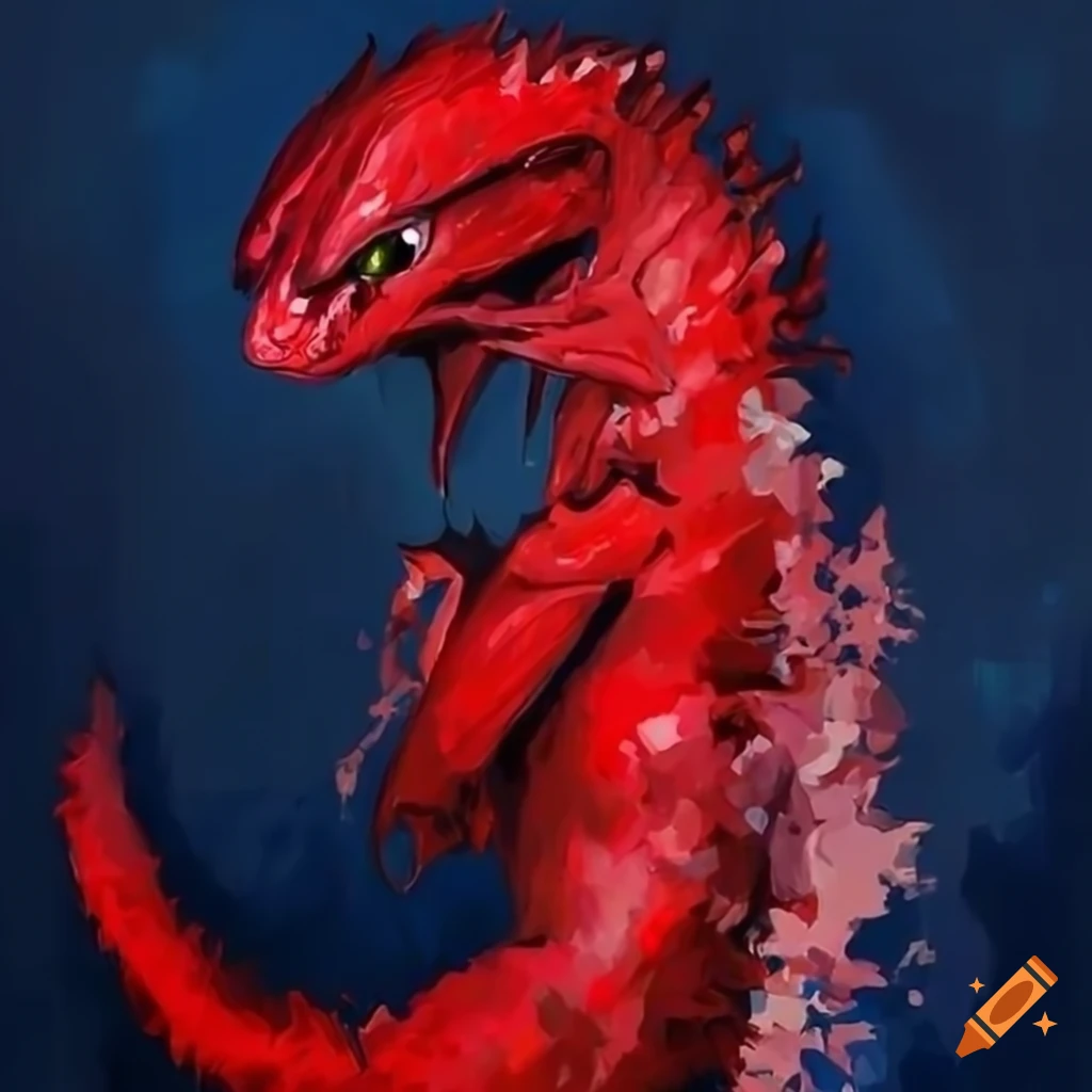 Painting of a red creature by a river on Craiyon