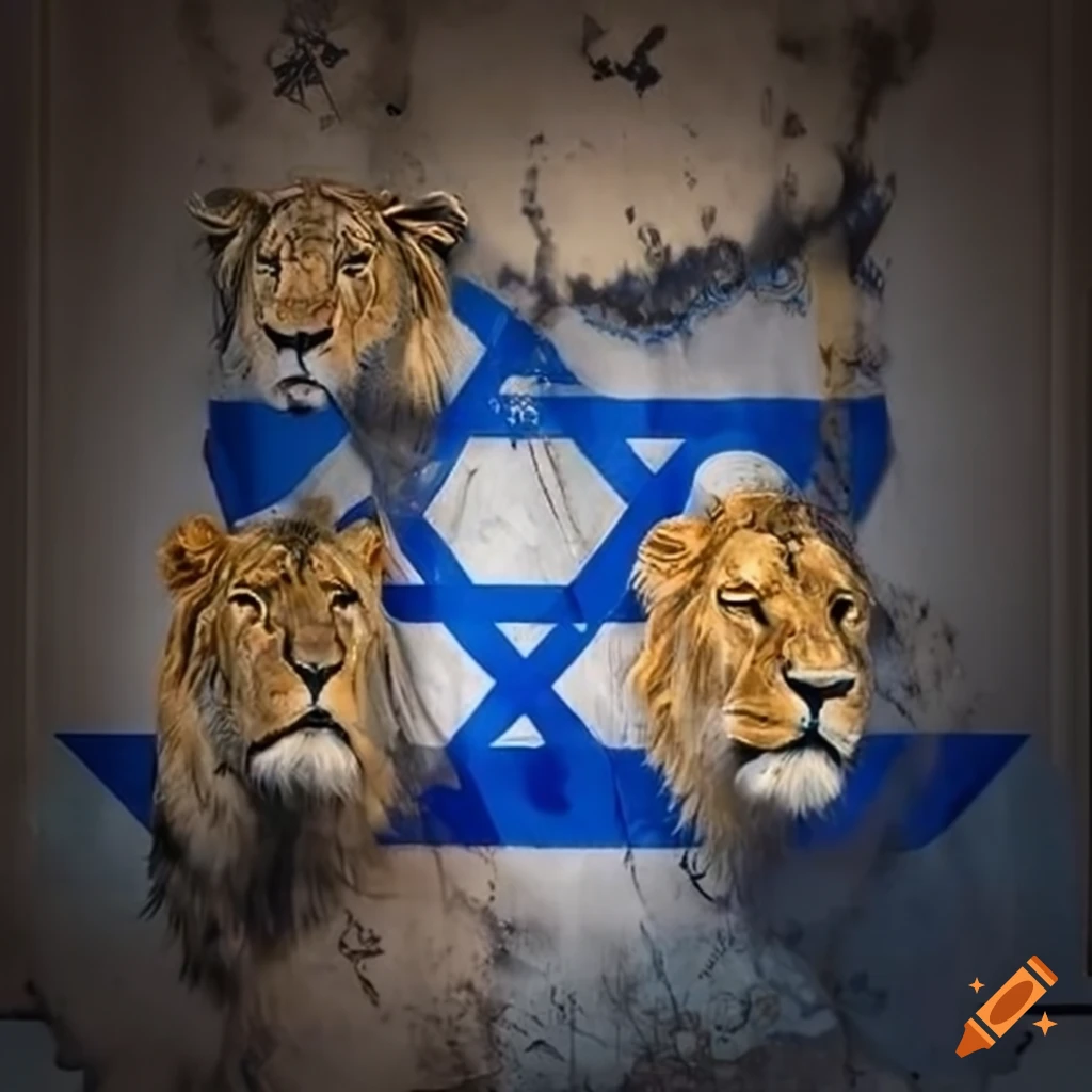 Israel flag with diamonds and lions