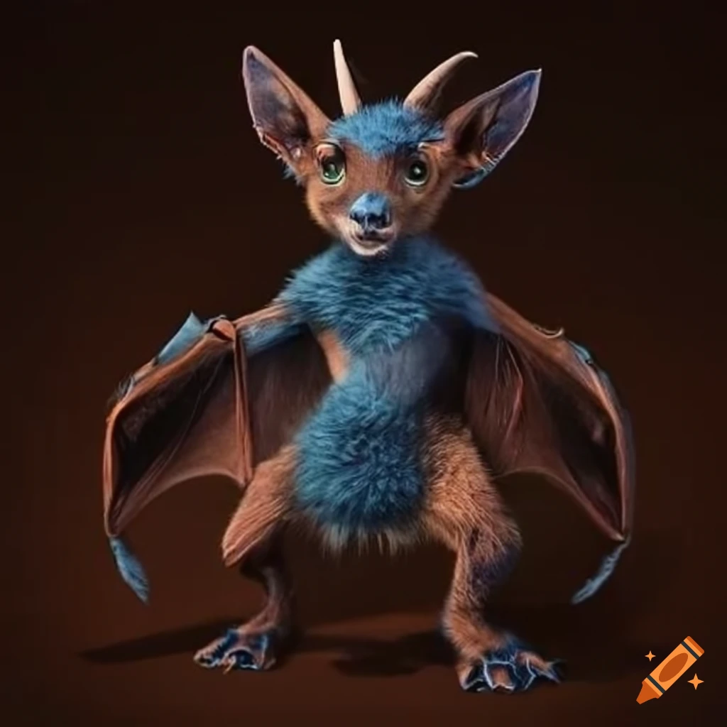 Brown and blue bat-goat hybrid furry on Craiyon