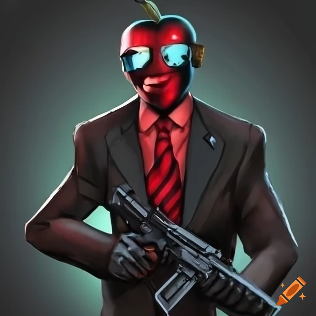 Humorous image of an apple with a gun on Craiyon