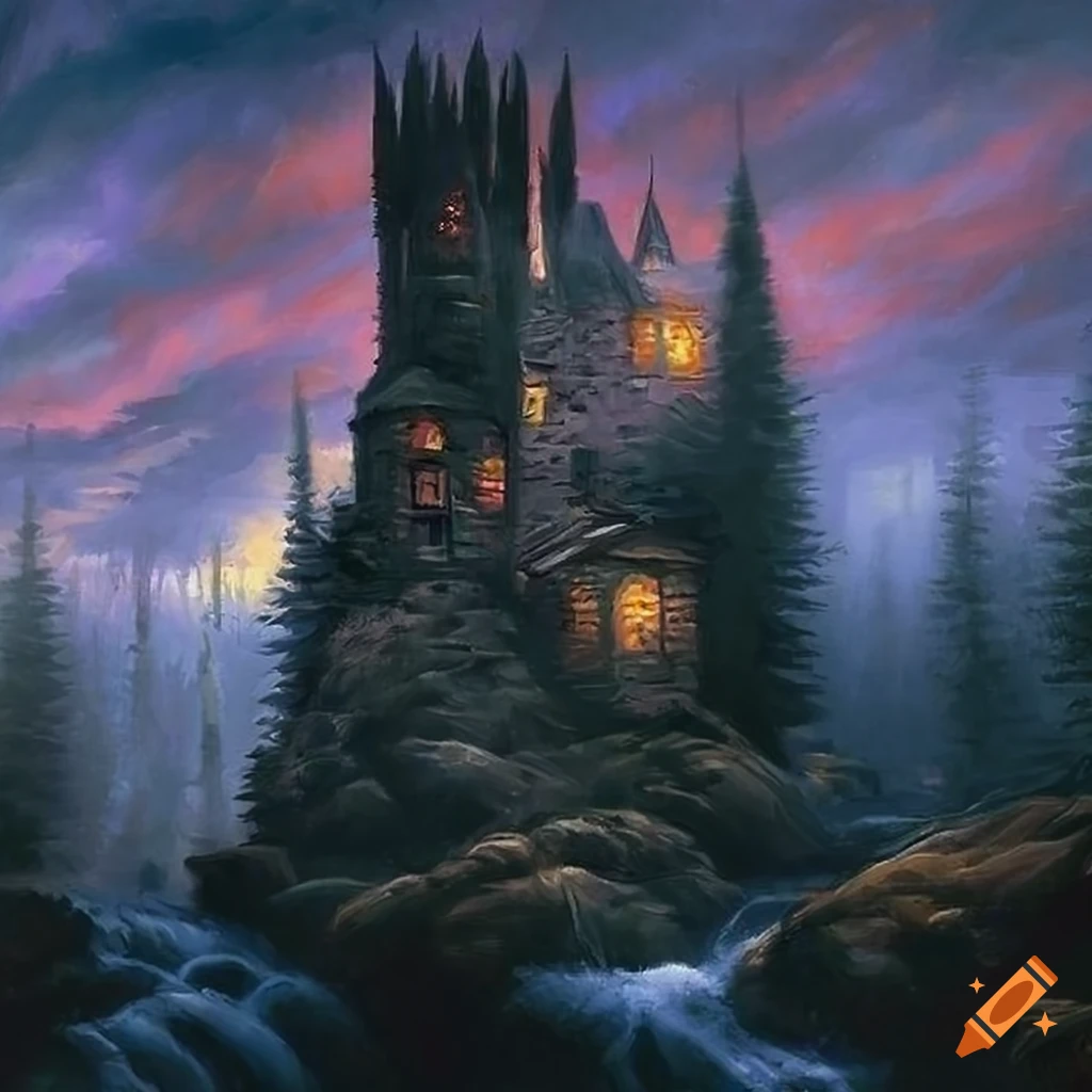 Art nouveau style castle in the moonlight on Craiyon