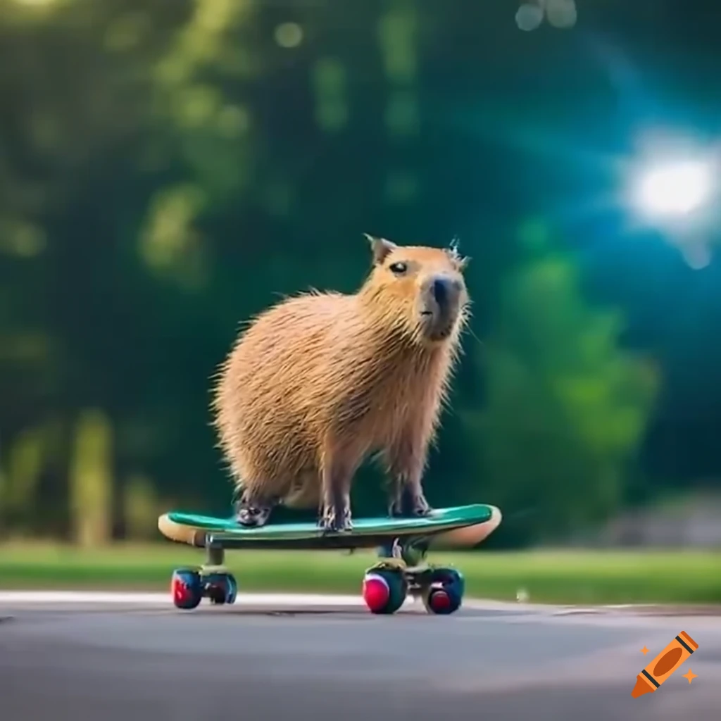 Cute capybara balancing on a skateboard on Craiyon