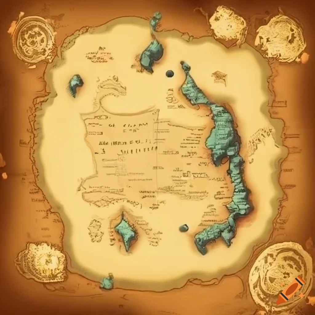 Medieval treasure map illustration on Craiyon