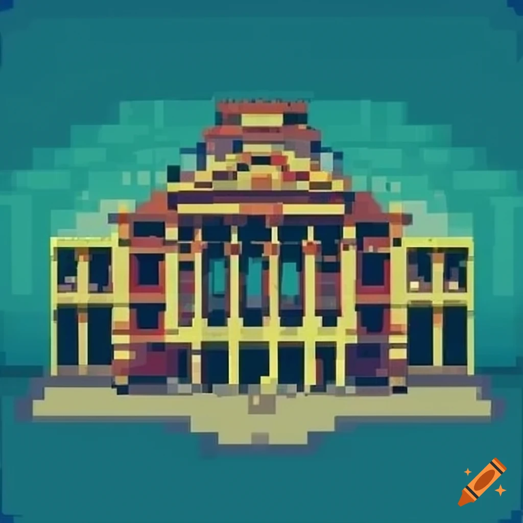 Retro-style pixel art library building