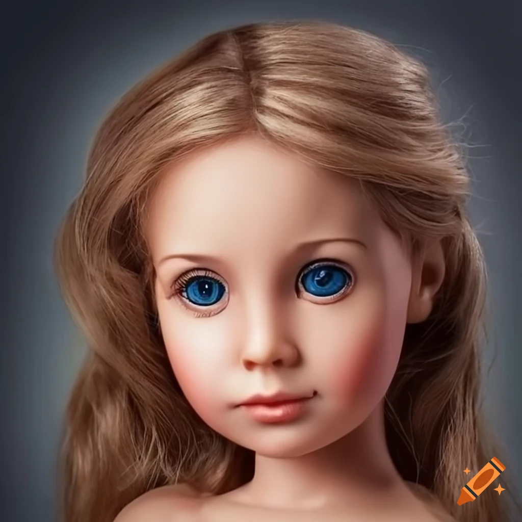 Detailed portrait of a woman morphing into a doll on Craiyon