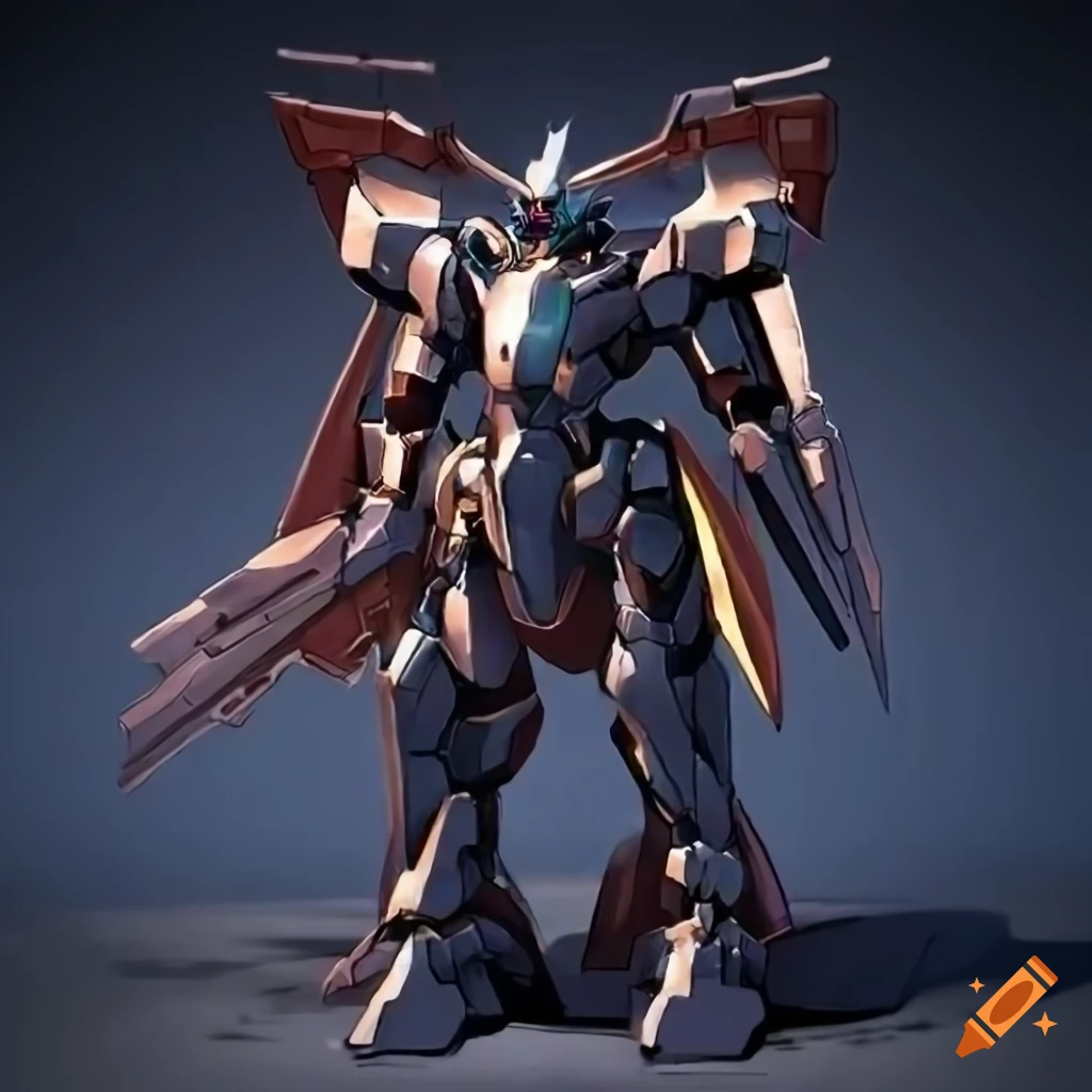 Detailed illustration of a mecha with spear and shield on Craiyon