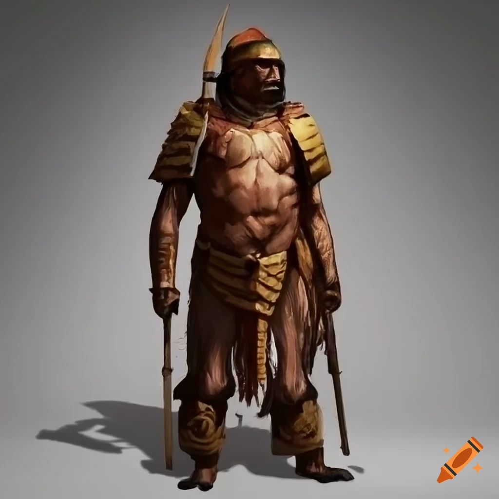 Image of a khoisan warrior in bronze armor on Craiyon