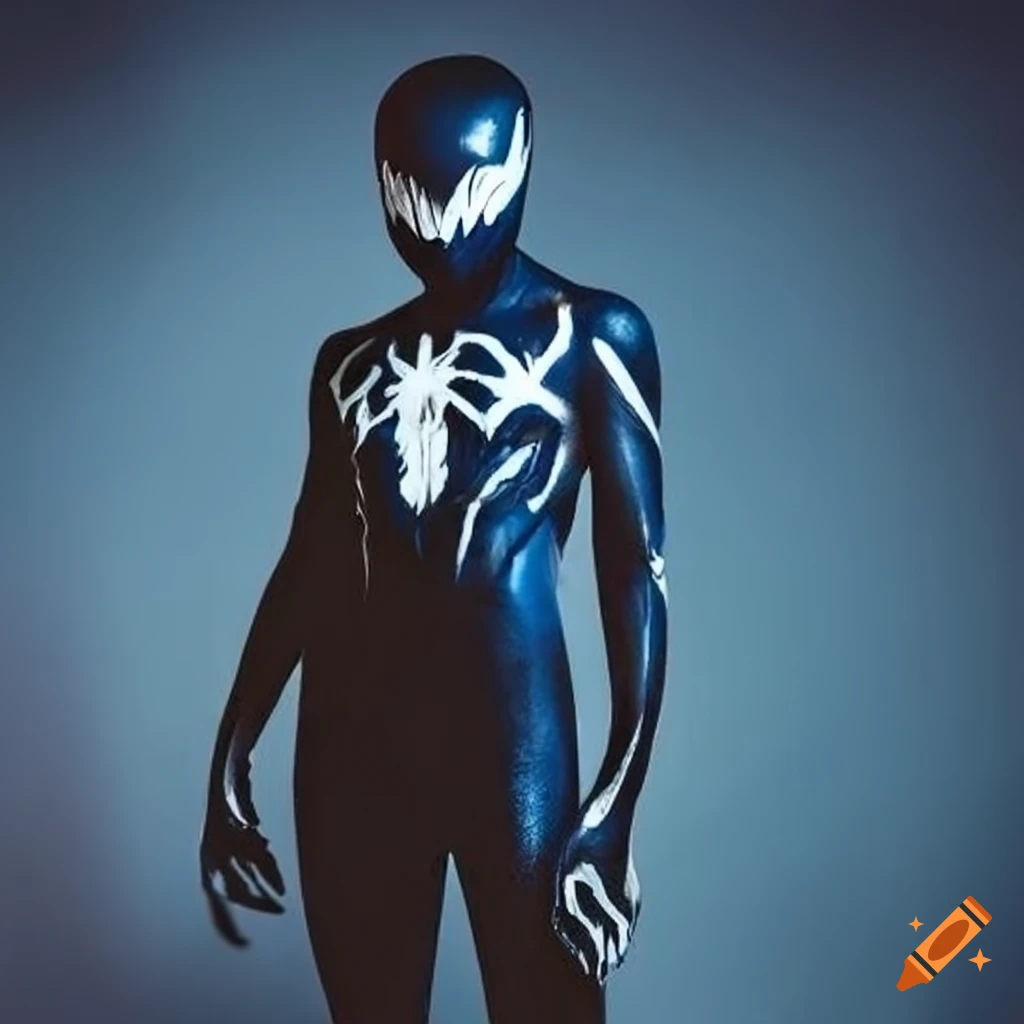 Black and blue symbiote suit with white spider emblem on Craiyon