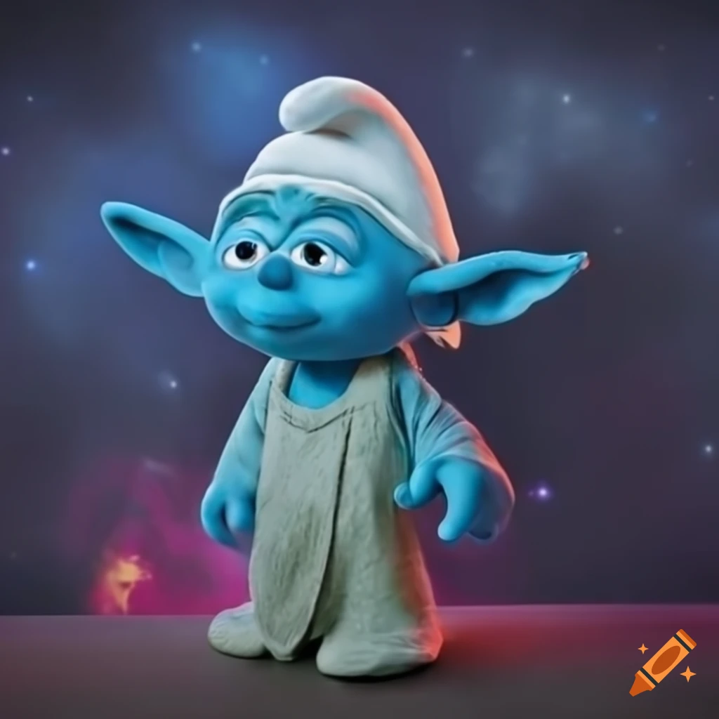 Digital Art Of Smurf Yoda With Nebula Fog Background On Craiyon