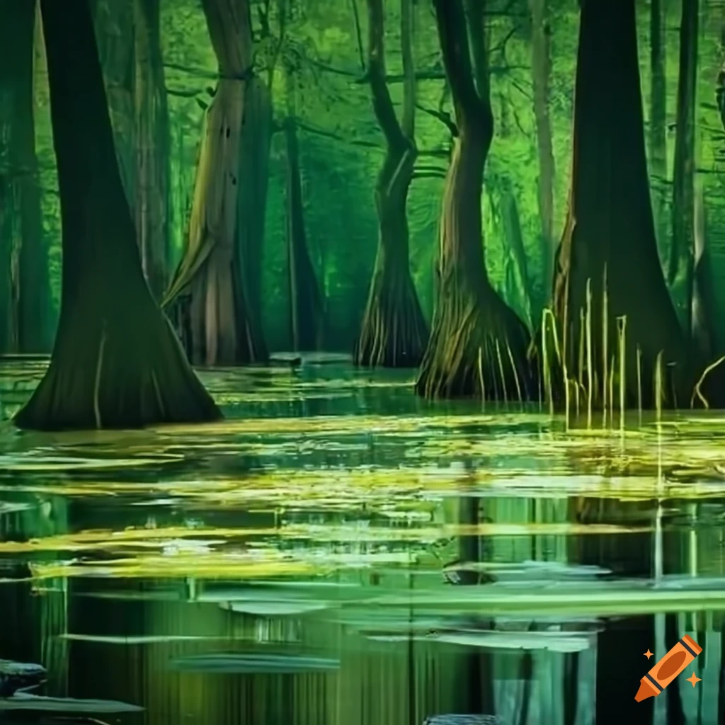 Swamp with moonlight and cypress trees on Craiyon
