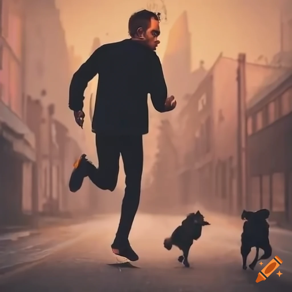 Man running with dogs chasing him