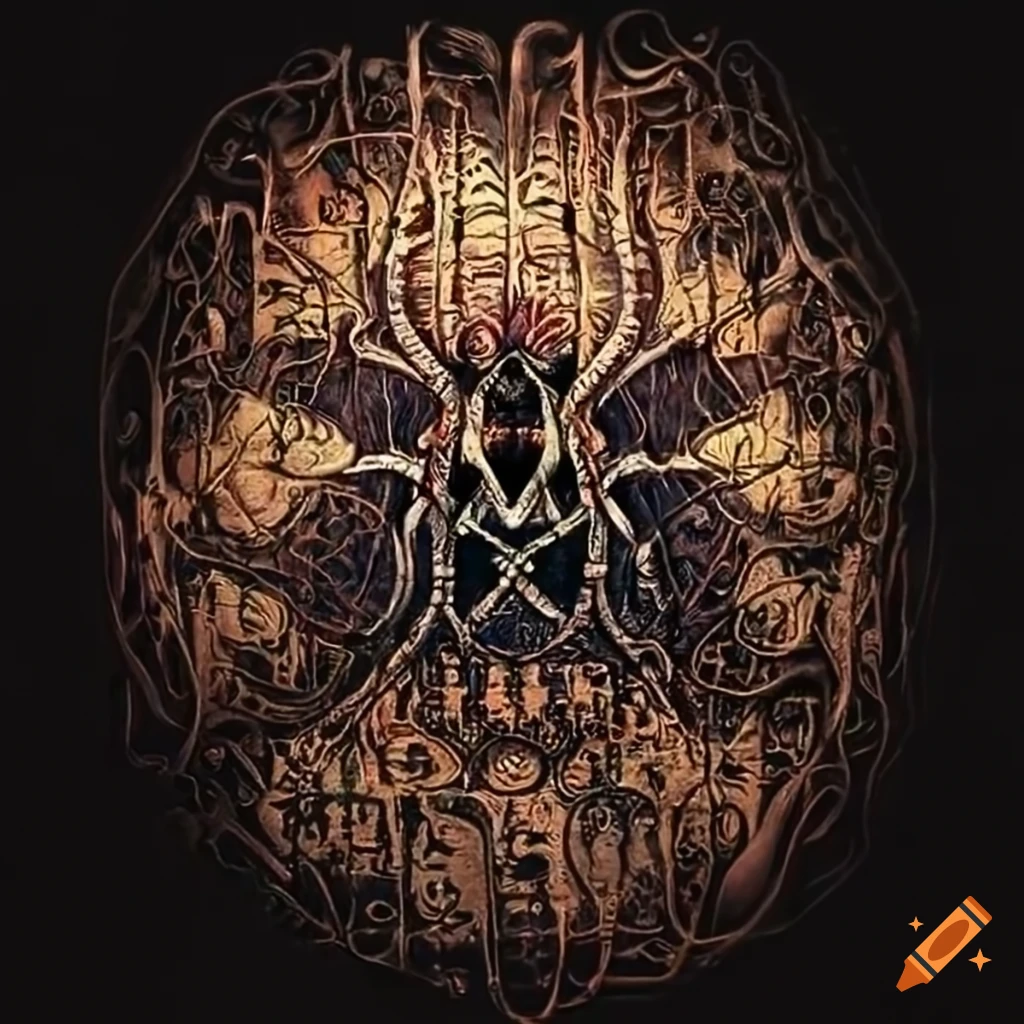 Intricate artwork of a spider writing hieroglyphics on Craiyon