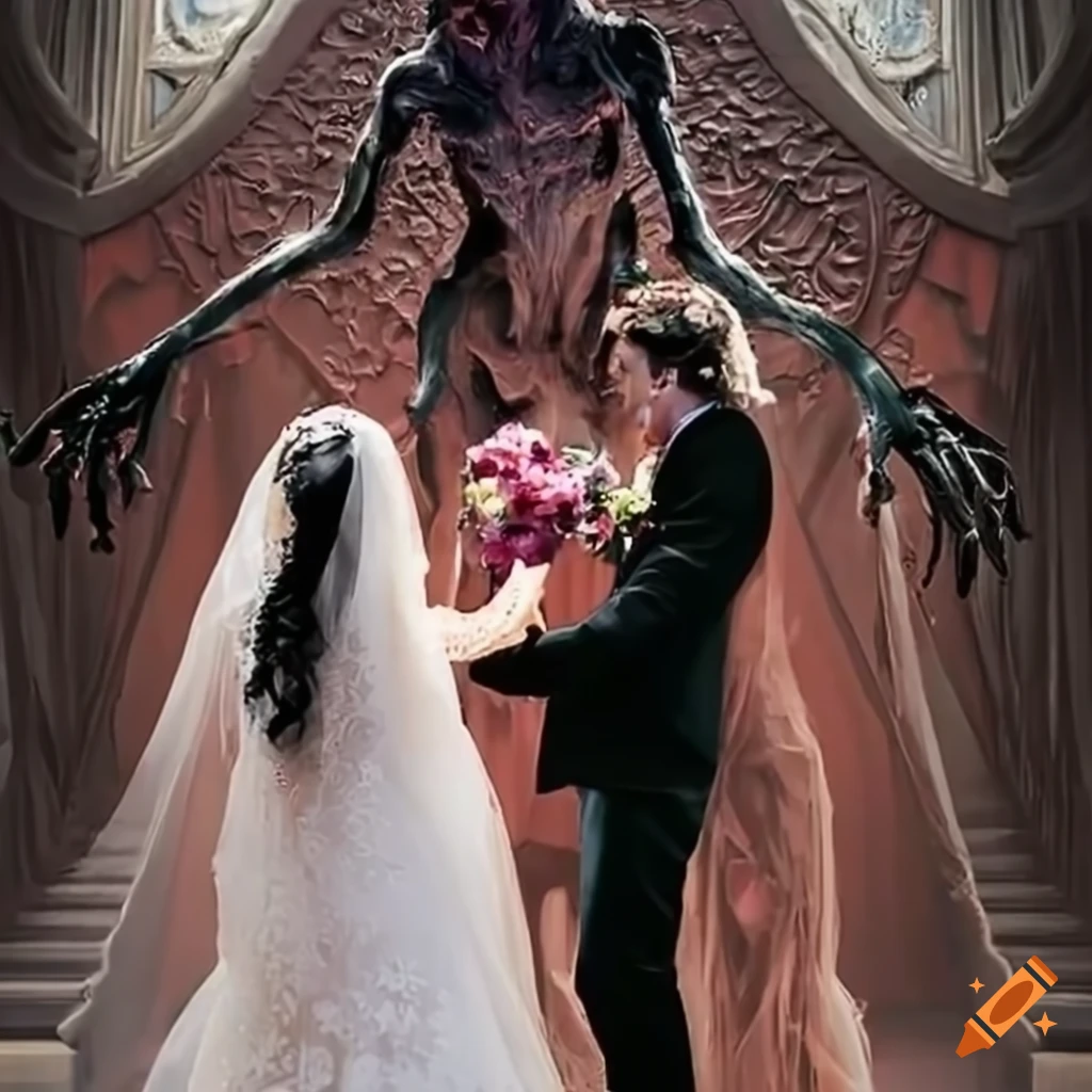 Humorous wedding ceremony with Steve Harrington and the Demogorgon on Craiyon