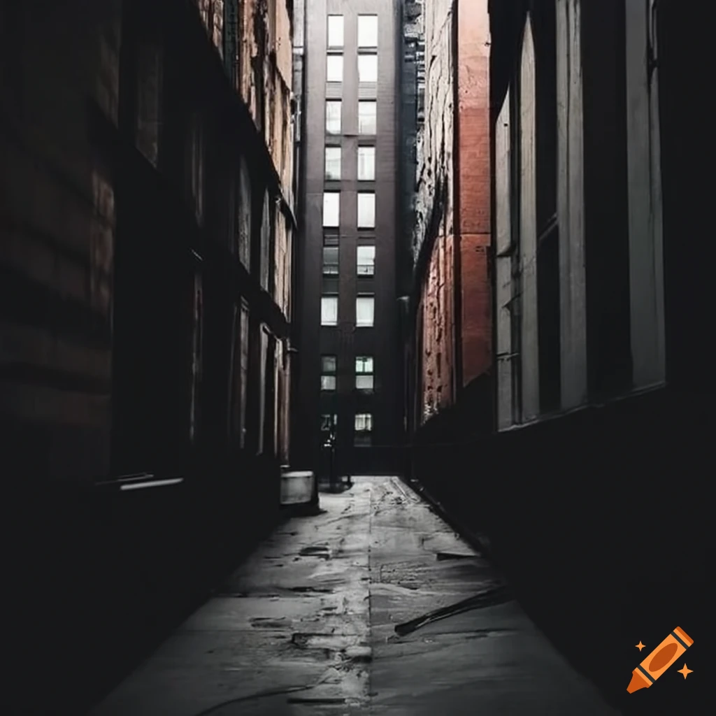 Symmetrical view of a dark alley in new york on Craiyon