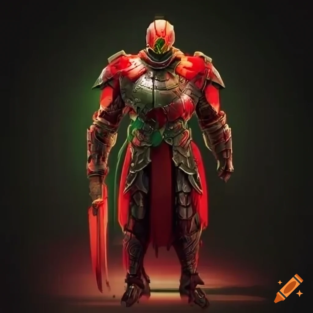 Image of a formidable warrior in red and green armor on Craiyon