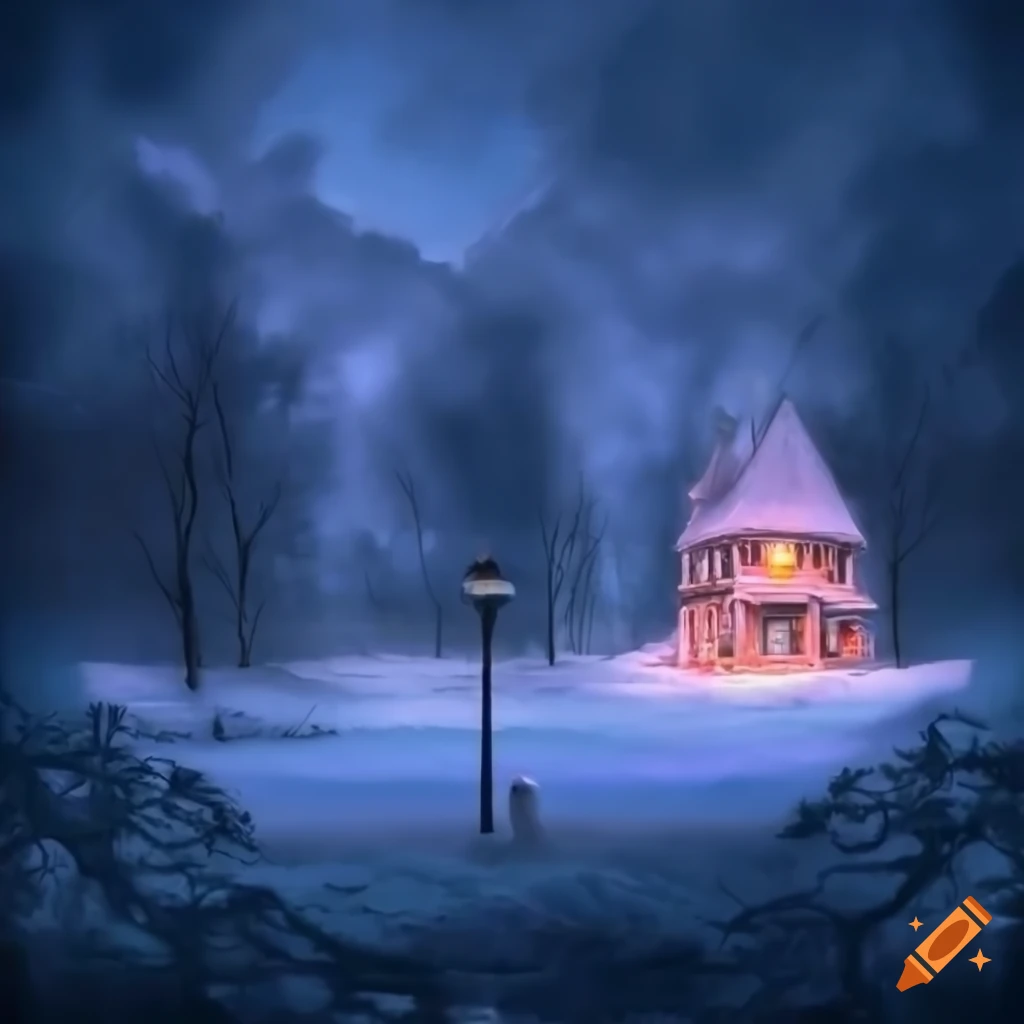 High contrast black and white winter painting on Craiyon