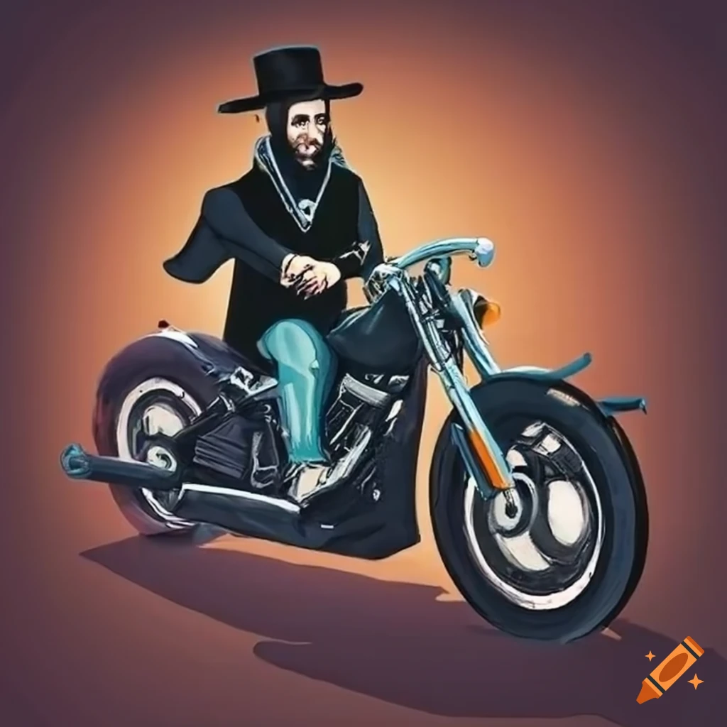 Hassidic jewish man riding a harley davidson on Craiyon