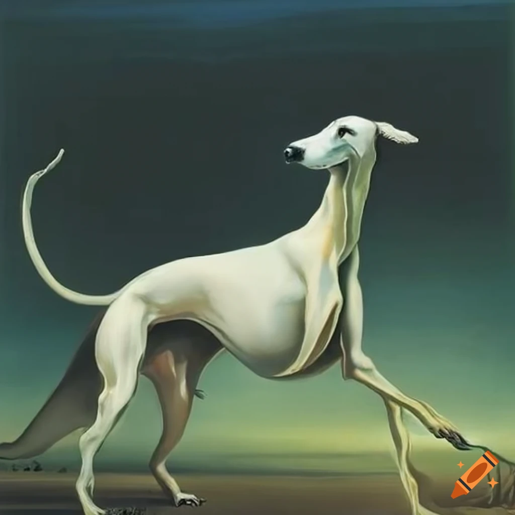 Salvador dali's persistence of memory with white whippet dogs