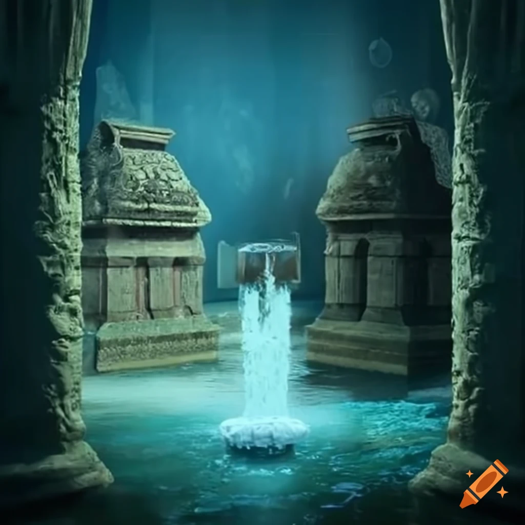 Illustration of a flooded tomb with a trap on Craiyon