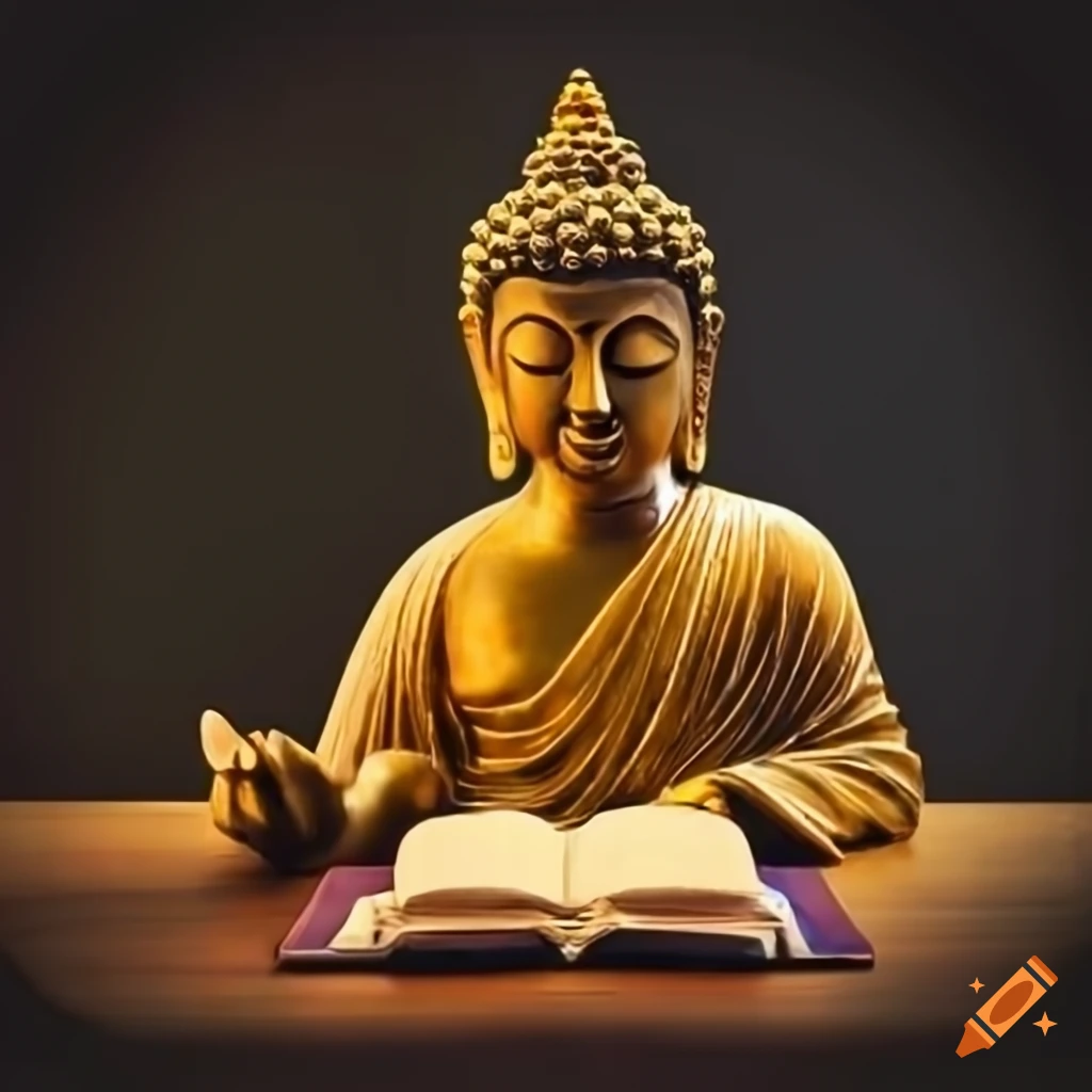 Buddha studying at a desk on Craiyon
