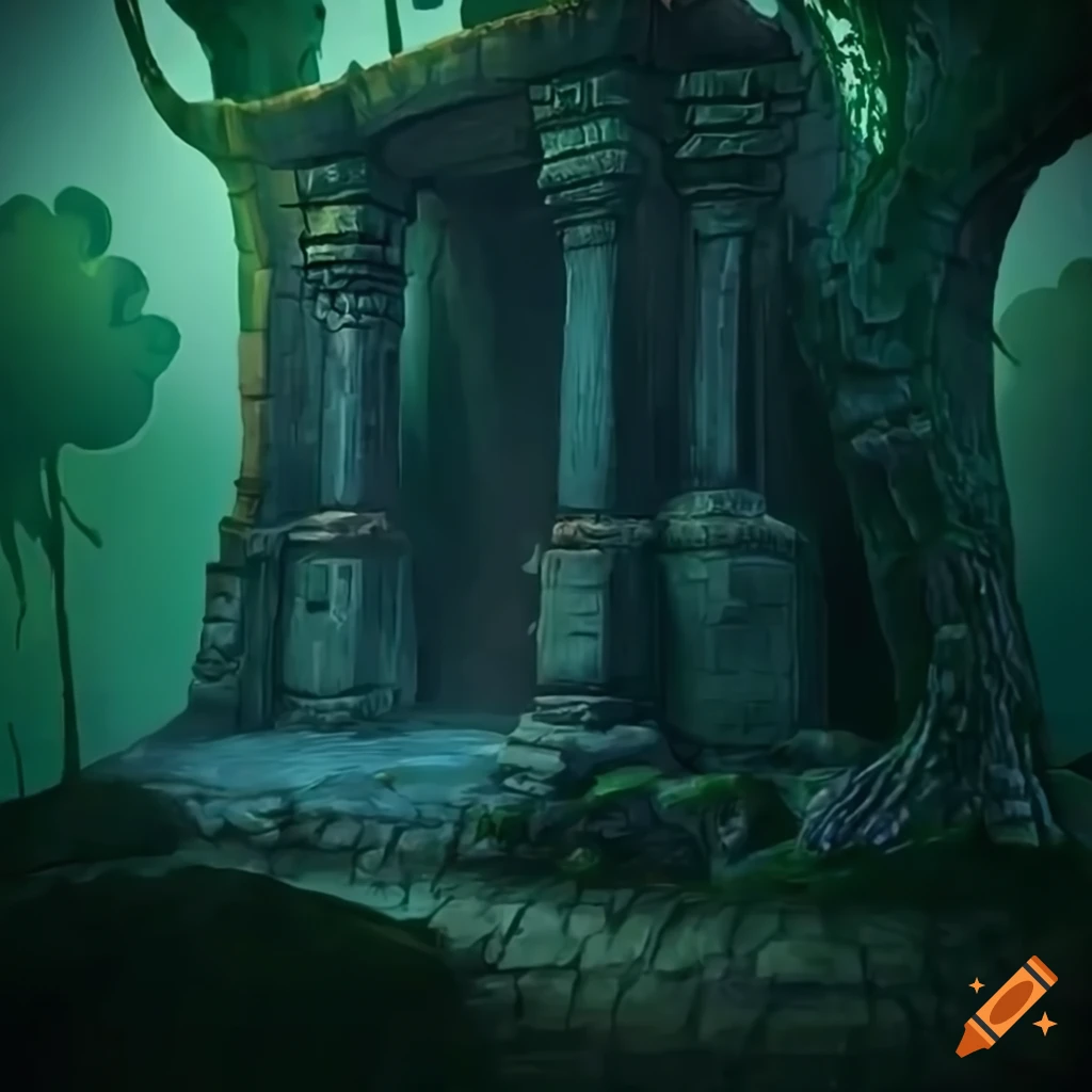 Stone tomb gate in a mystical forest on Craiyon