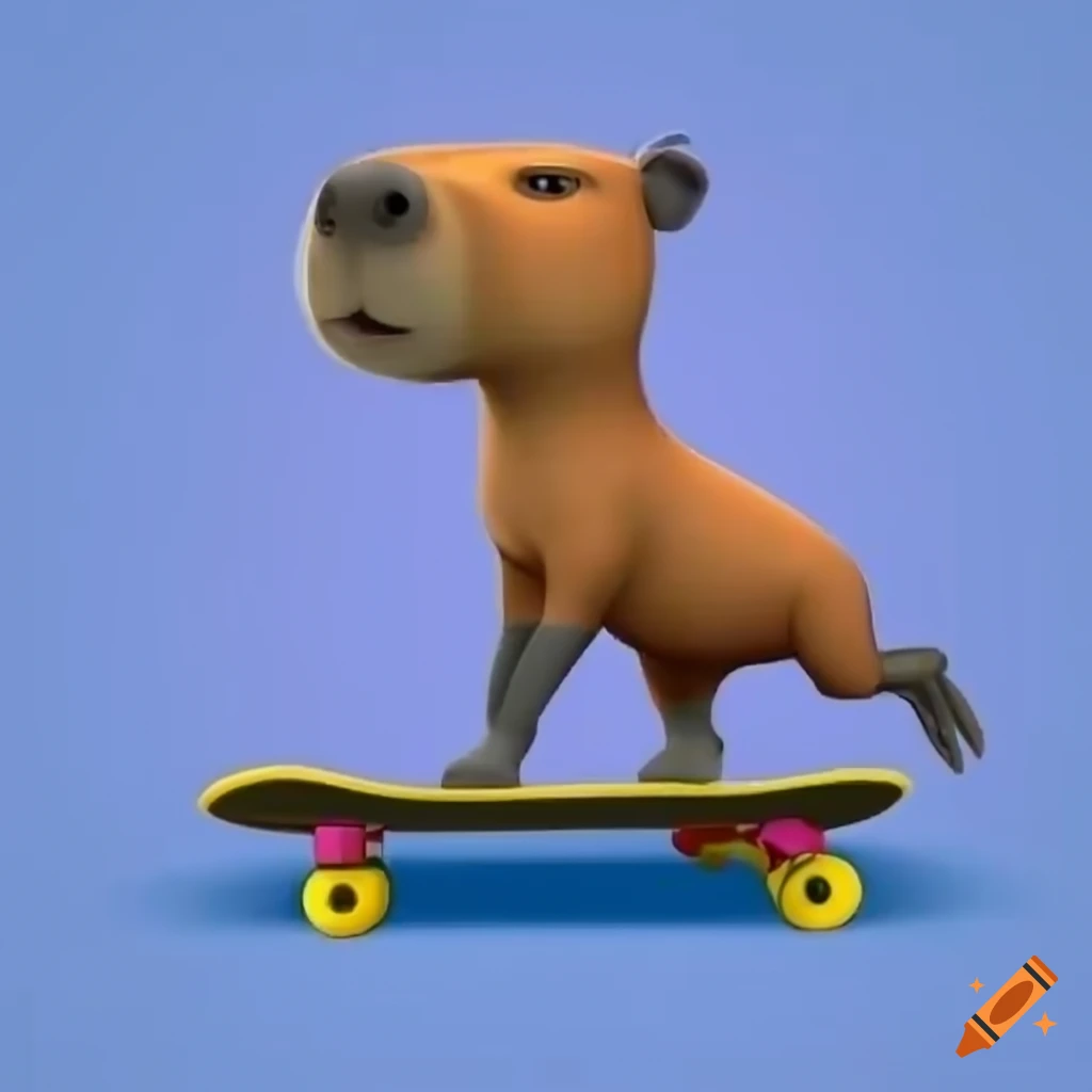 Cartoon capybara skateboarding on Craiyon