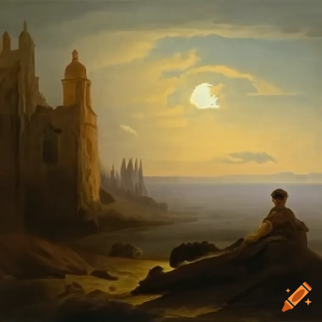 Painting of peaceful landscape by caspar david friedrich