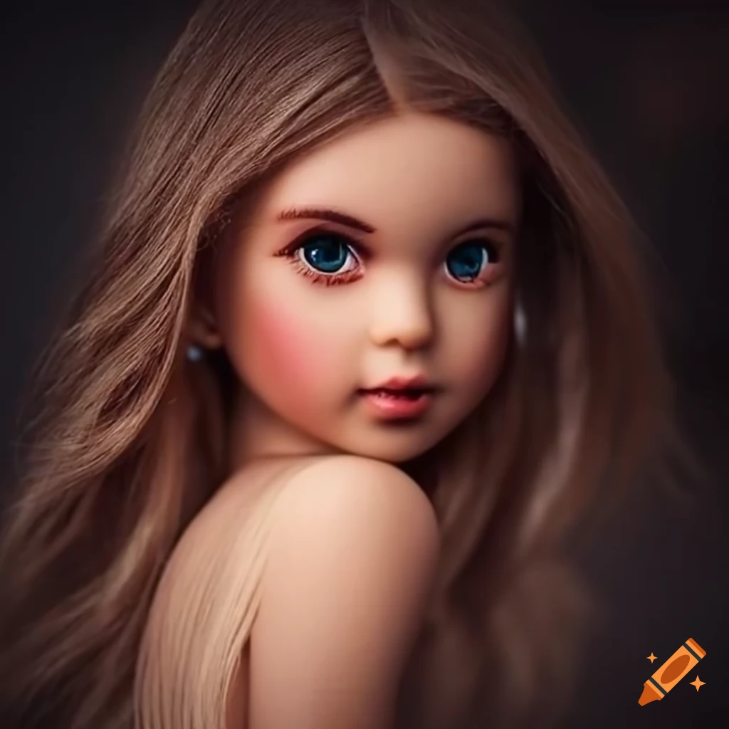 Detailed portrait of a beautiful woman morphing into a doll on Craiyon