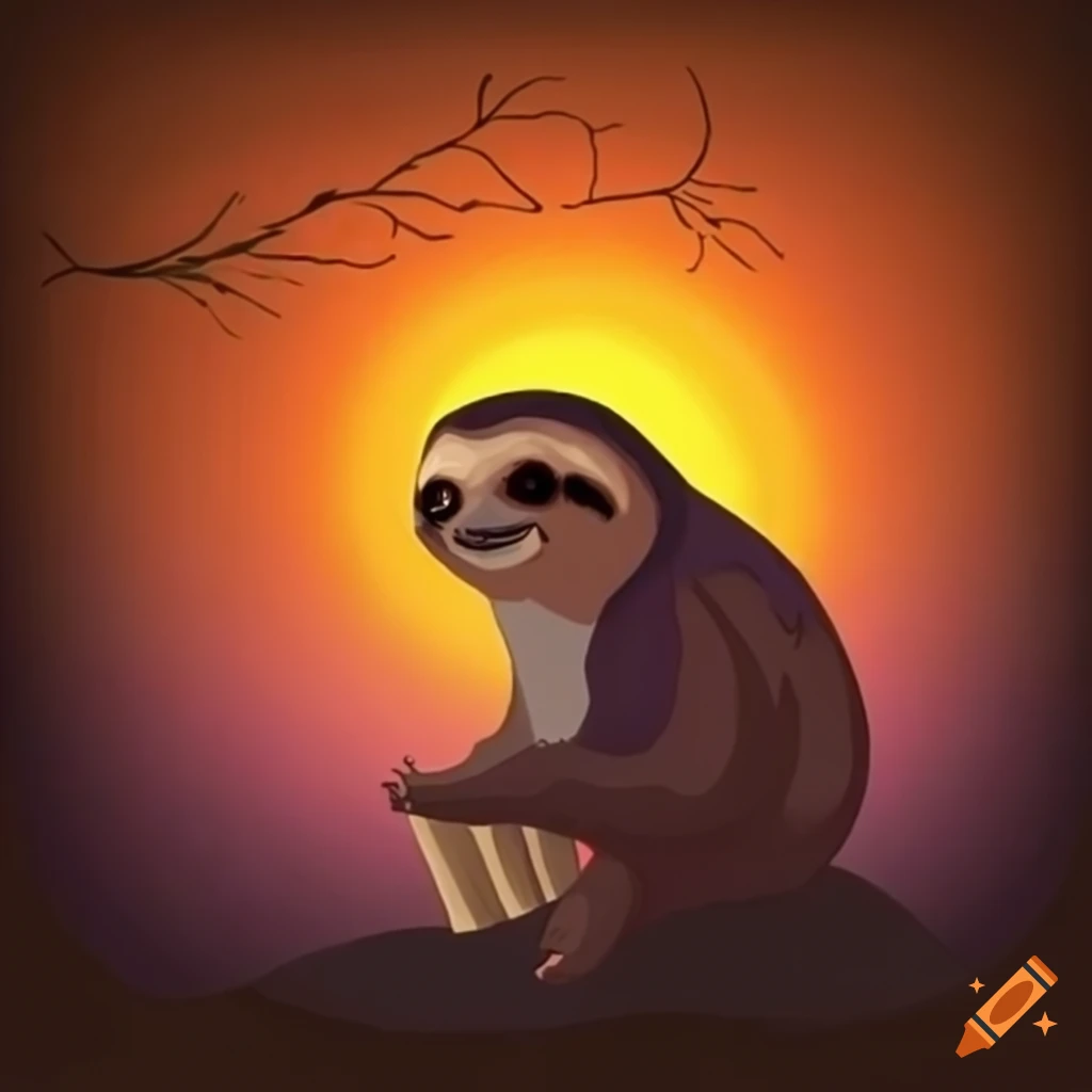 Sloth wearing a shirt with an acacia tree on a beautiful sunset on Craiyon
