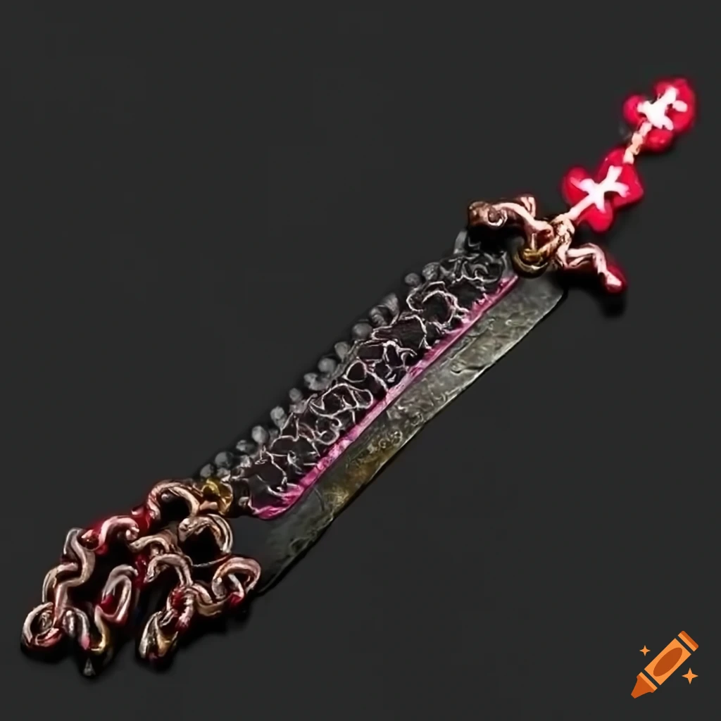 Black obsidian blade with glowing red runes on Craiyon