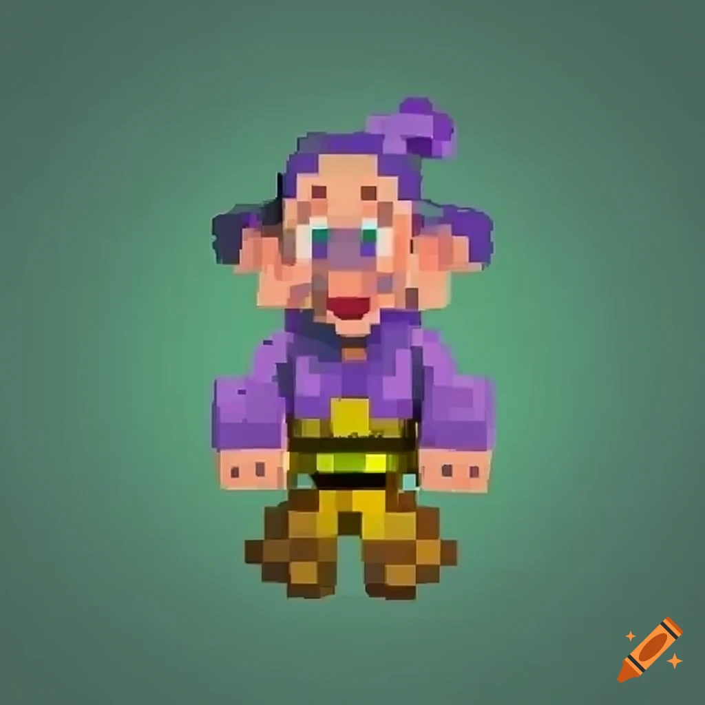 Minecraft style depiction of dopey dwarf on Craiyon