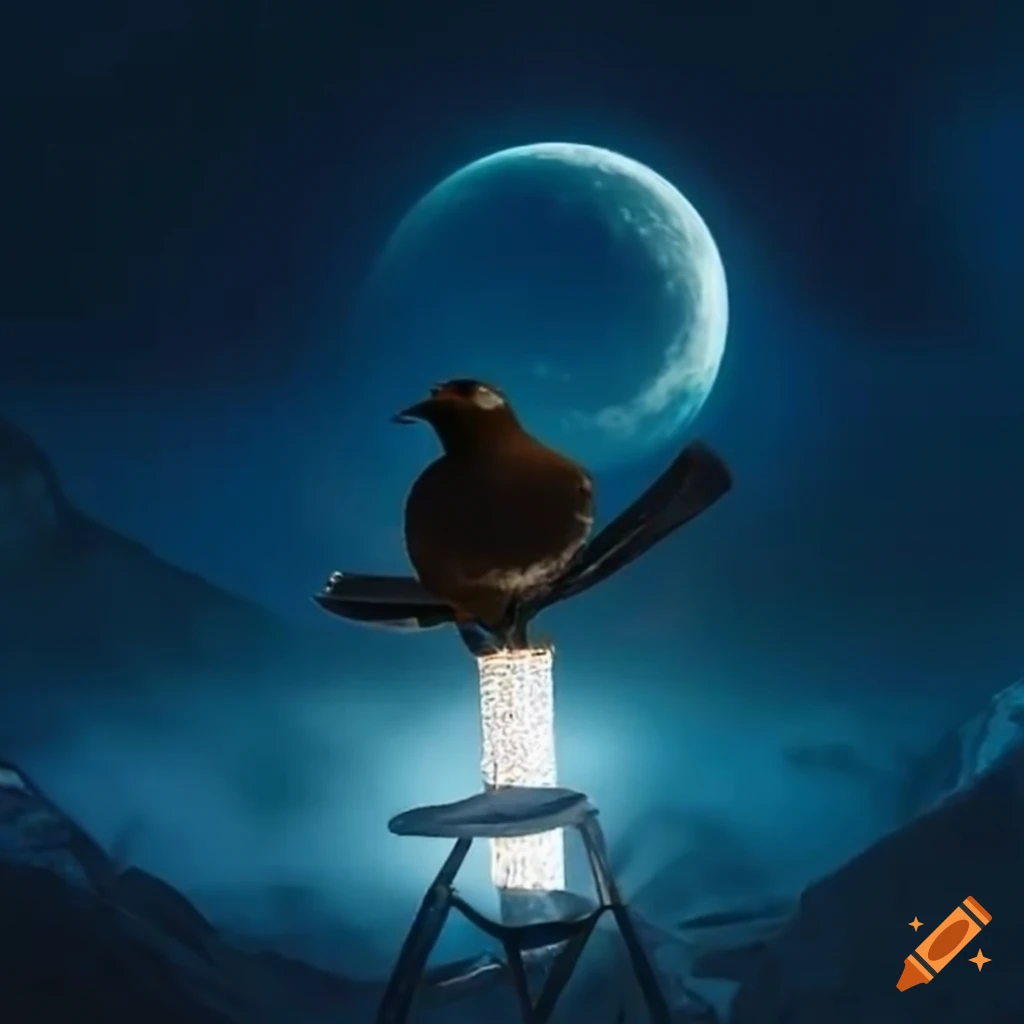 Little auk bird standing near snow mountains under moonlight on Craiyon