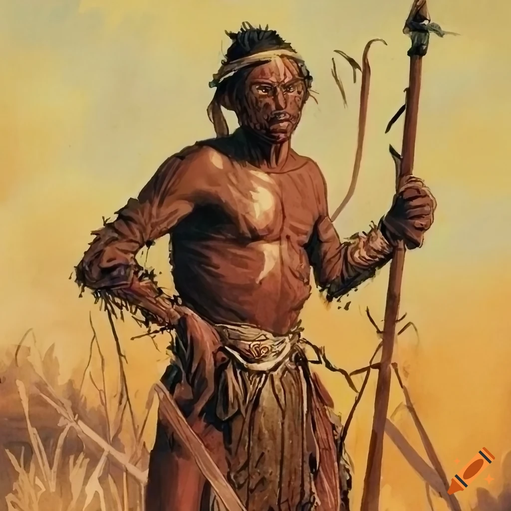 Bushman warrior in angus mcbride style armor on Craiyon