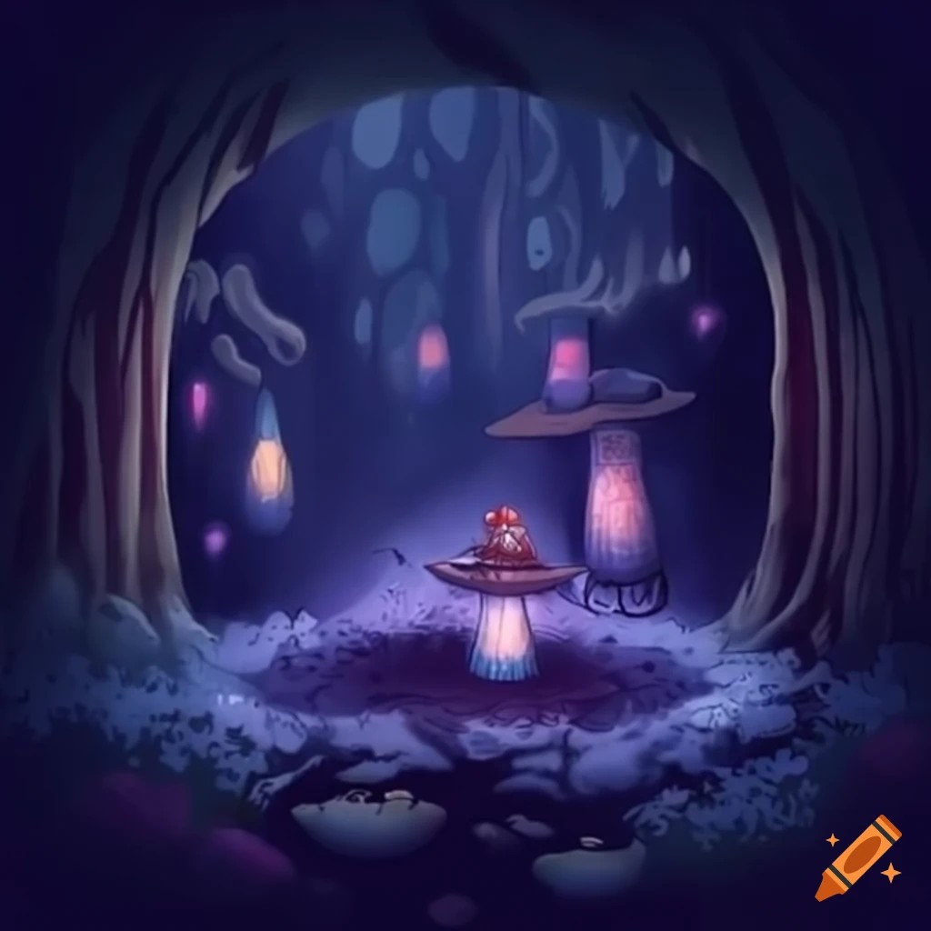 Anime style depiction of a mysterious witch's lair on Craiyon