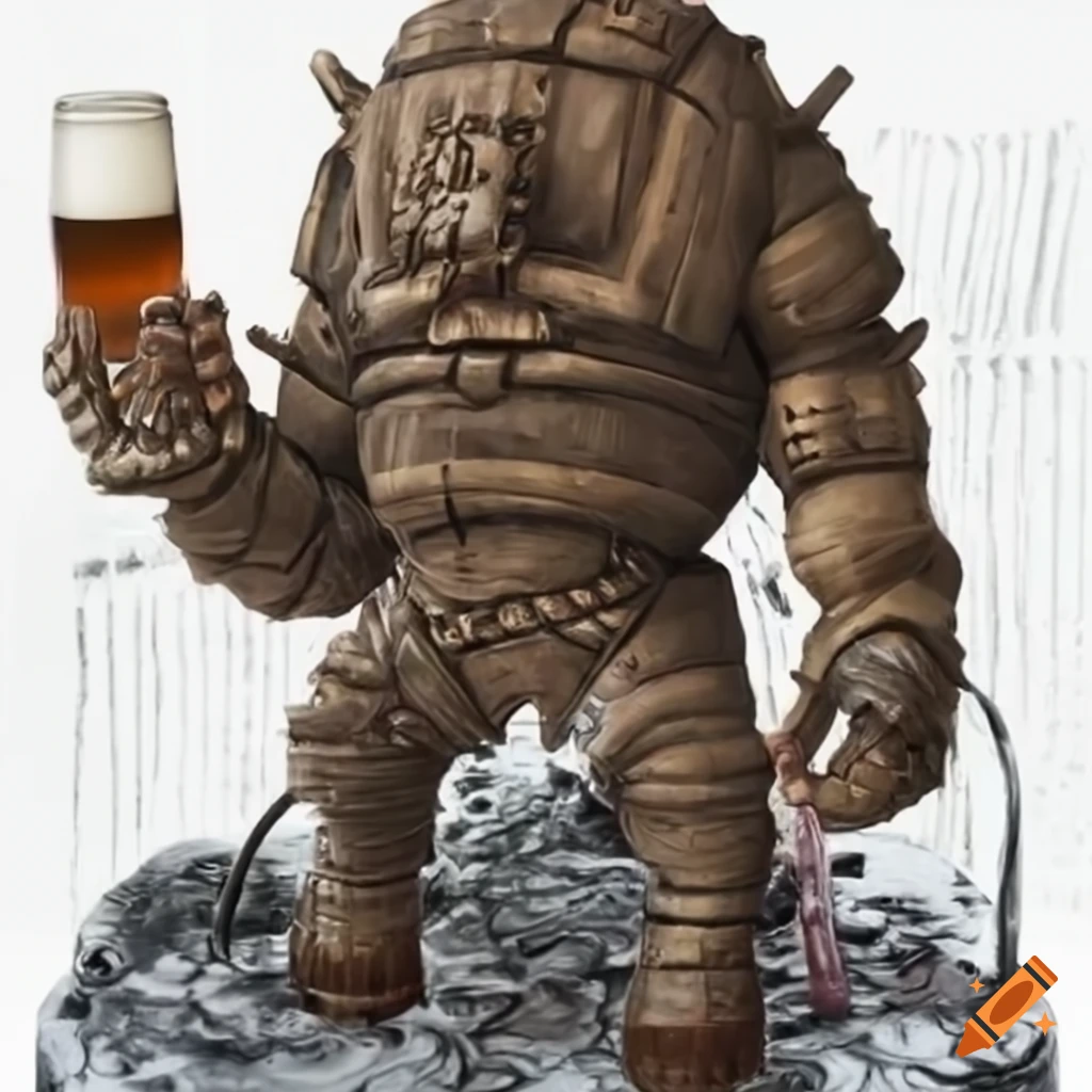 Fantasy artwork of a beer keg golem