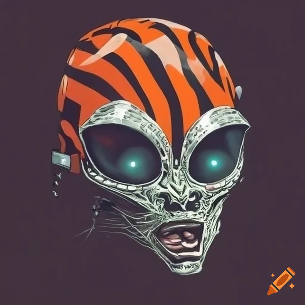 Intricate drawing of an alien wearing a bengals helmet on Craiyon