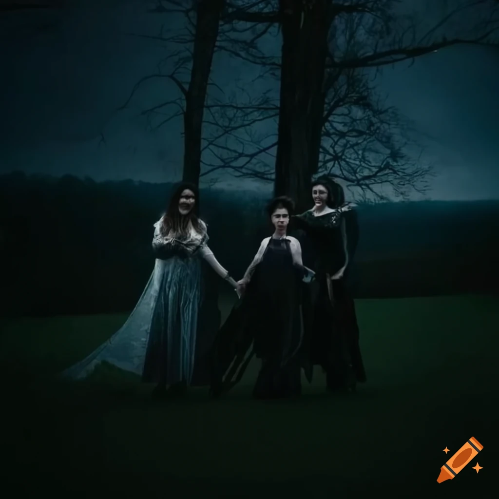 Illustration of a vampire family in a rural landscape on Craiyon