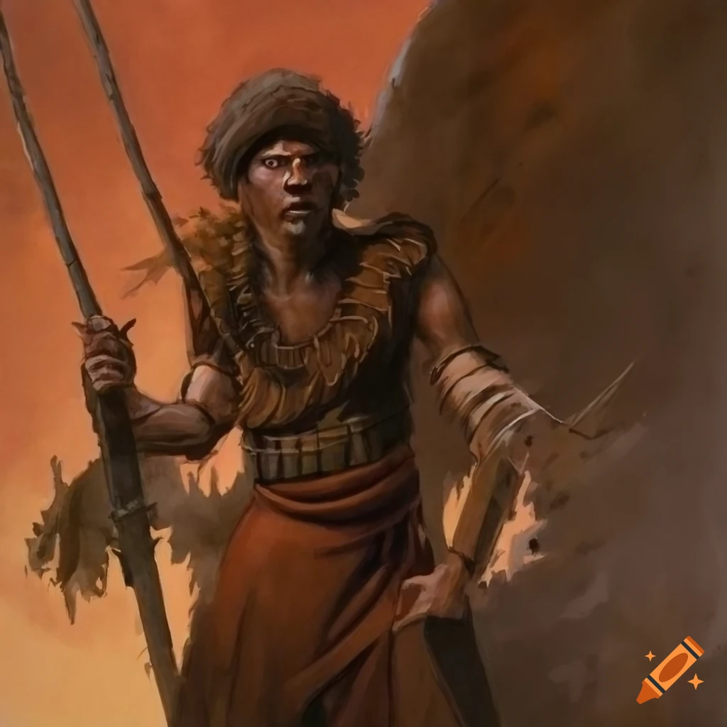 Bushman warrior in Angus McBride style armor on Craiyon