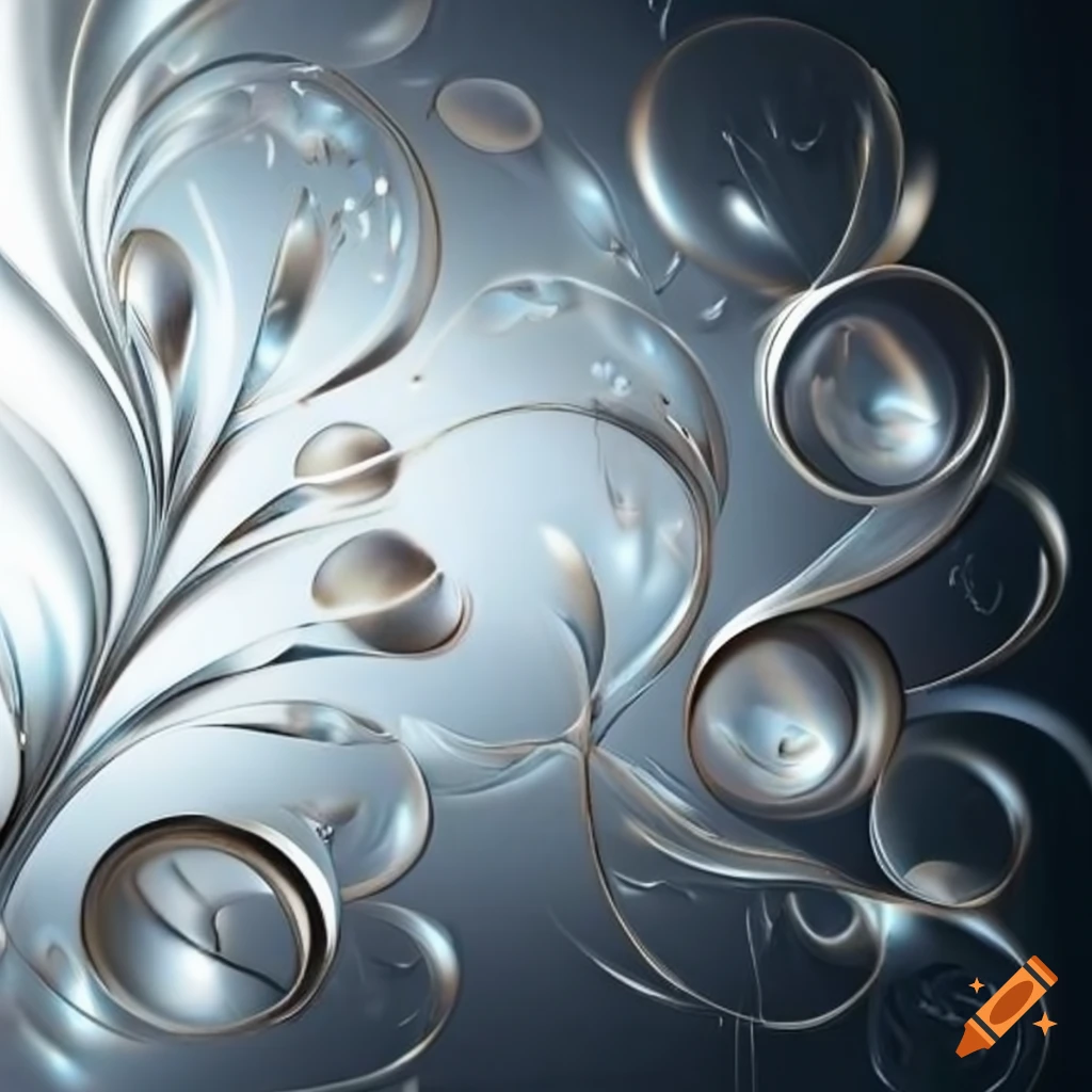 Abstract artwork with metallic flowers on silver backdrop on Craiyon