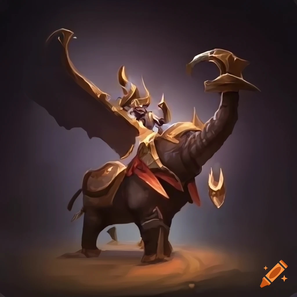 Warrior from Albion Online on a battle elephant on Craiyon